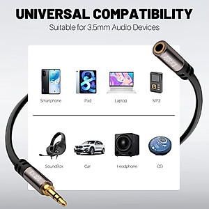 3.5mm Extension Cable 50 Feet, Long Male to Female Auxiliary Audio Stereo Cable, Headphone Extension Cord, Hi-Fi Sound, Gold Plated Connectors, OFC Core, Black Cable (with 5 pcs Cable Ties) - 50ft
