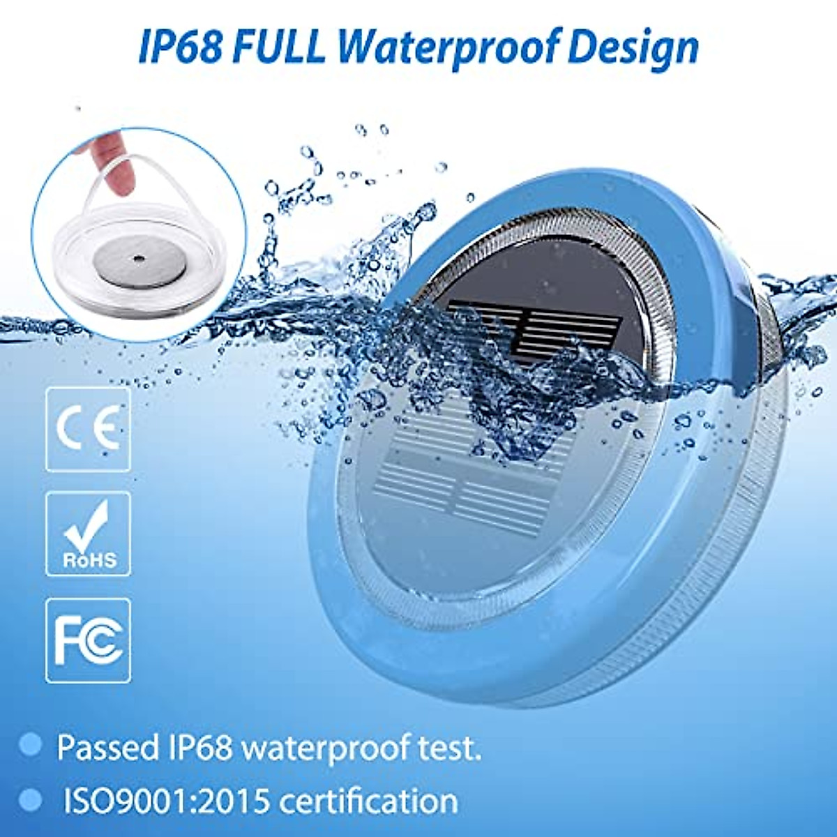 FVTLED Floating Pool Lights, Solar Pool Lights with 1800mAh Lighting 2-3 Nights, 4.5", IP68 Waterproof Pool Lights That Float for Swimming Pool, Pond, Lawn or Disco Pool Party Decoration, 1pcs, Blue