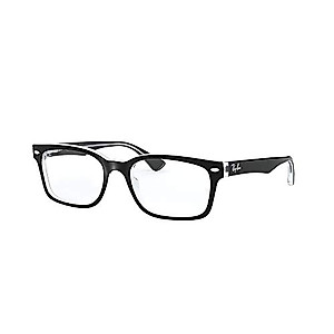 Ray-Ban RX5286 Square Prescription Eyeglass Frames, Black On Transparent/Demo Lens, 51 mm