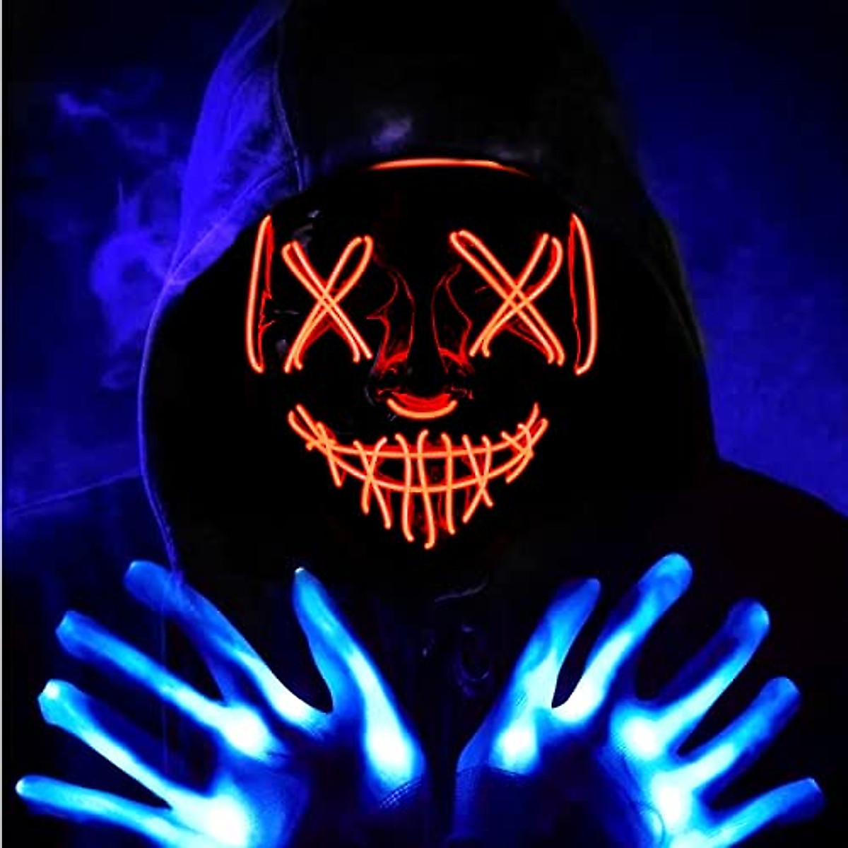 Entrope Halloween Mask, LED Glow Scary Halloween Face Mask for Festival Cosplay Halloween Costume Masquerade Parties, Carnival, Gifts (Red)
