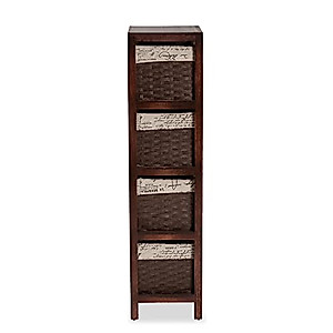 Baxton Studio Bosley Modern French Inspired Walnut Brown Finished Wood 4-Basket Storage Unit, Dark Brown/Beige