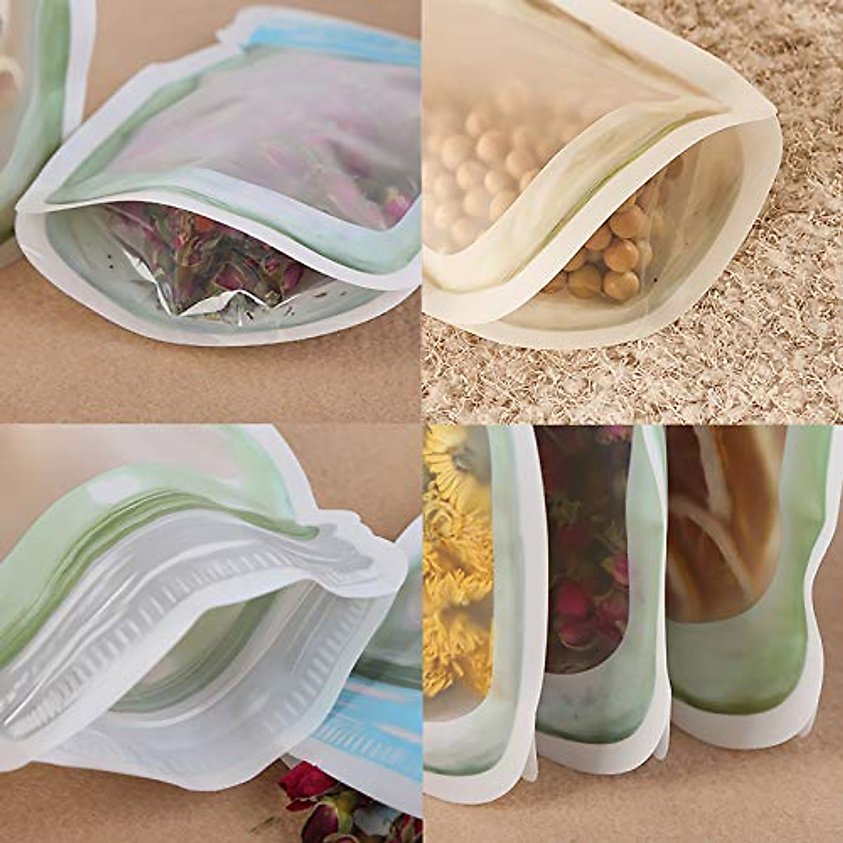 Enkrio 20 Pack Reusable Mason Jar Bags Reusable Mason Jar Ziplock Bags Food Storage Bag for Kitchen Food Snack Sandwich Leakproof Snacks Food Saver Bags