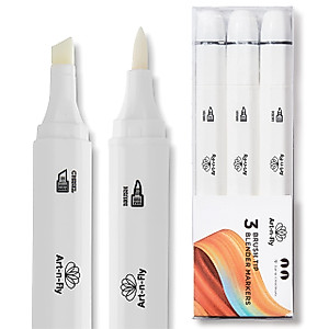 Art-n-Fly Alcohol Colorless Blender Marker Dual Tip Pack of 3 - Colorless Marker Blender with Japanese Ink & Brush Tip - Clear Blending Pen for Art Illustration, Portrait, Sketching, Drawing