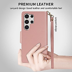 YWKJ Compatible with Samsung Galaxy S23 Ultra Case Wallet with RFID Blocking Card Slot Flip Leather Zipper with Strap Protective Phone Case for Samsung Galaxy S23 Ultra Wallet Case(Pink-6.8 inch)