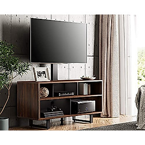 FITUEYES TV Stand with Mount for 32-70 inch TVs, Swivel Floor Entertainment Center with Wood Console Holds Up to 110 Pounds For Living Room, Bedroom (Walnut Television Stands)