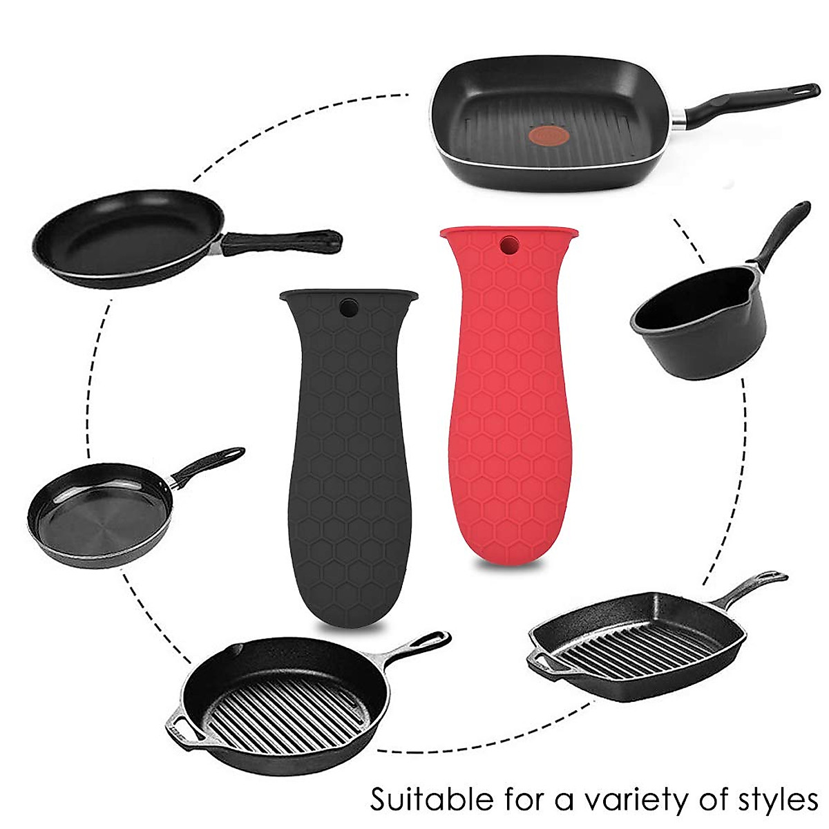 Set of 6 Silicone Hot Handle Holder Non-Slip Heat Resistant Pot Handle Holders Skillet Handle Cover Sleeve for Cast Iron Skillets Frying Pan Griddle Kitchen Cookware Handles