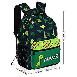Mrokouay Custom Kid's Student Backpack Green Dinosaur Print Personalized Backpack Add Your Name Text, Customization Cute Lightweight Backpack for Boys Girls