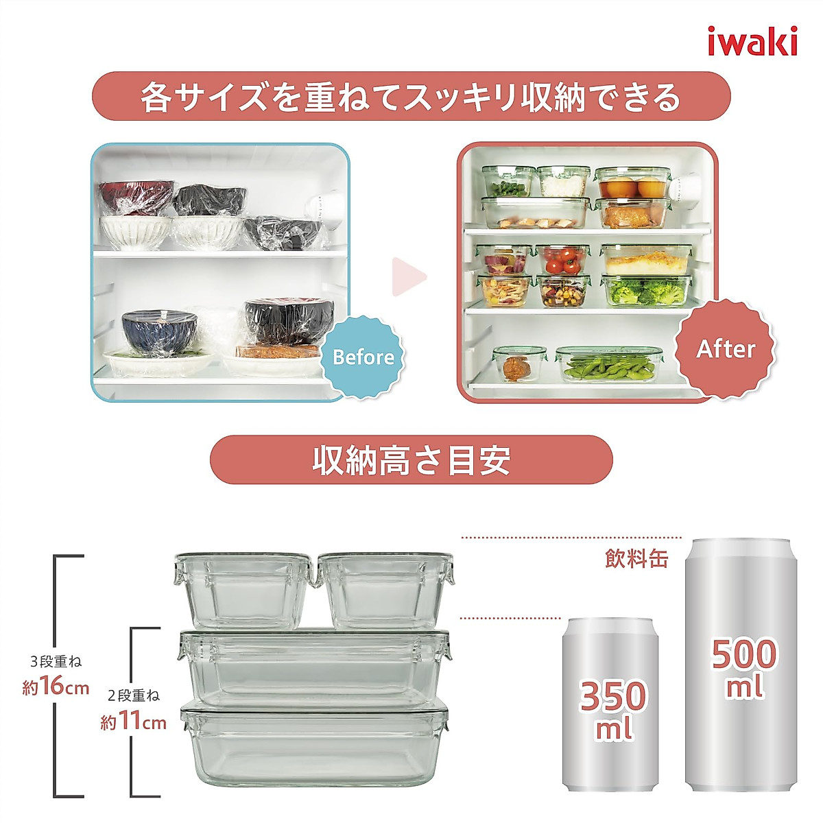 iwaki PS-PRN-4P2 Heat Resistant Glass Storage Containers, Pink, Set of 4, Pack & Range