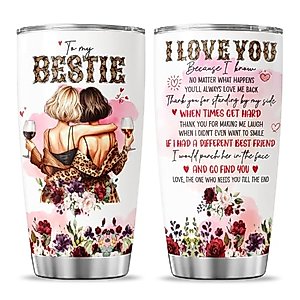 HUBUPU My Bestie Best Friend, Tumbler 20 Oz With Lid And Straw, Holiday and Christmas Gifts, Tumblers Women