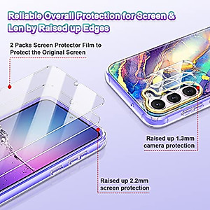 Rancase for Galaxy S23 5G Case,[2 Tempered Glass Screen Protector + 2 Camera Lens Protector ] Marble Pattern Slim Shockproof Protective Soft Women Girls Cover for Samsung Galaxy S23,Purple