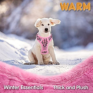 PoyPet Plush Dog Harness, Soft Padded No Pull Vest Harness, Reflective Adjustable Escape Proof with Easy Control Handle for Small Medium Large Dogs(Checkered Pink,S)