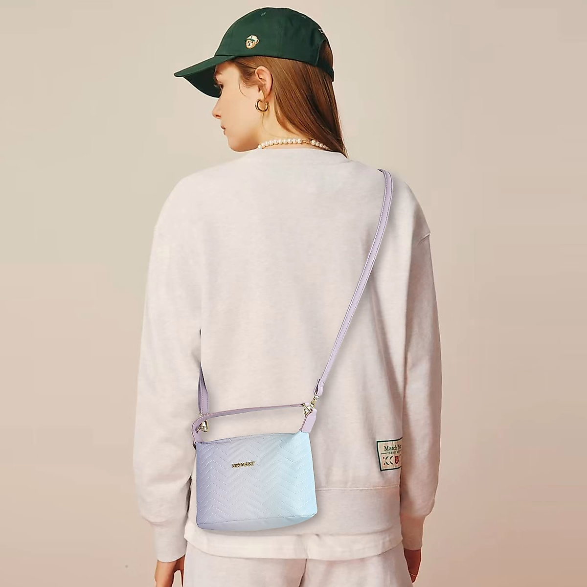 BE SMART Small Women Crossbody Bag with Wavy Embroidery Design Lightweight Casual Shoulder Handbag Simple Fashion Phone Bag Mini Purse for Ladies