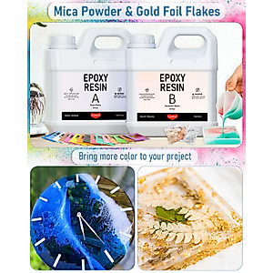 Smallbudi 80 OZ Epoxy Resin Kit with 16 Colors Mica Powder, Gold Foil, Cups & Stick, Crystal Clear Resin Beginner Supplies for Coating and Casting, Molds, Jewelry Making, DIY Art Craft, 1:1 Ratio