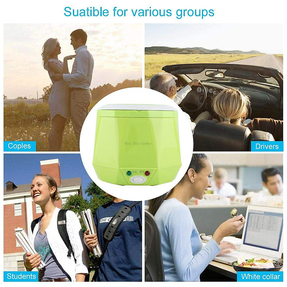 Electric Rice Cooker for Truck,24V 140W 1.6 L Electric Portable Multifunctional Rice Cooker Food Steamer for Home Truck(green)