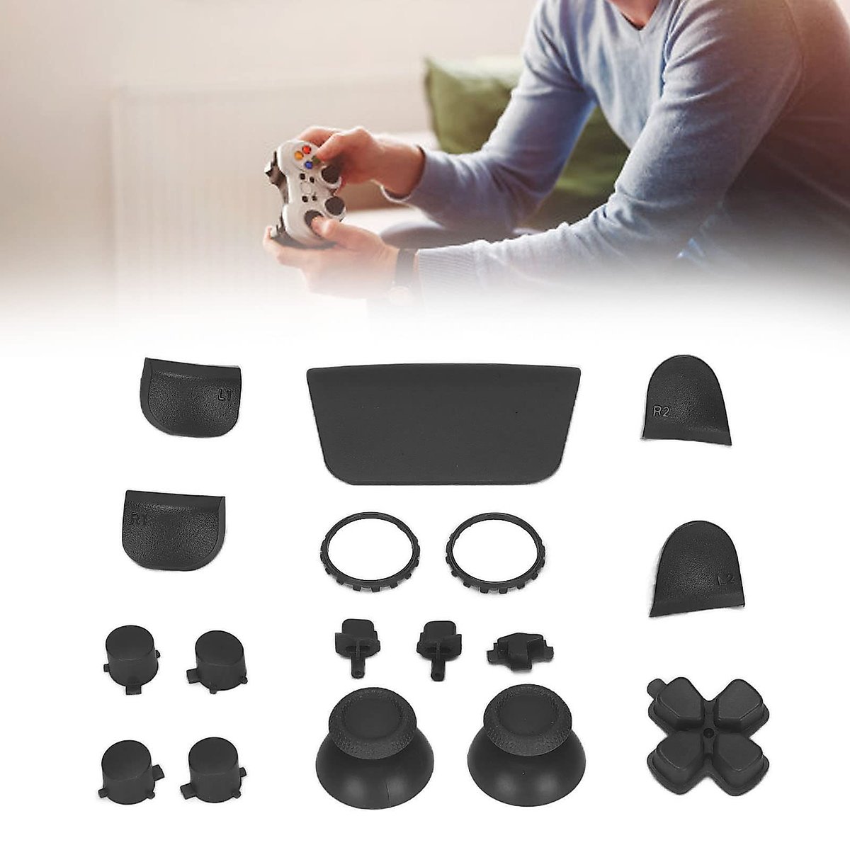 Full Set for , Thumbsticks Buttons R1 L1 R2 L2 ABXY Buttons Controller Replacement Parts for (Black) [video game]