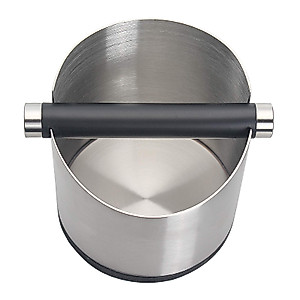 DIBTSA Espresso Knock Box, Stainless Steel Coffee Grounds Knock Box, With Removable Knock Bar and Non-Slip Rubber Base (Silver)