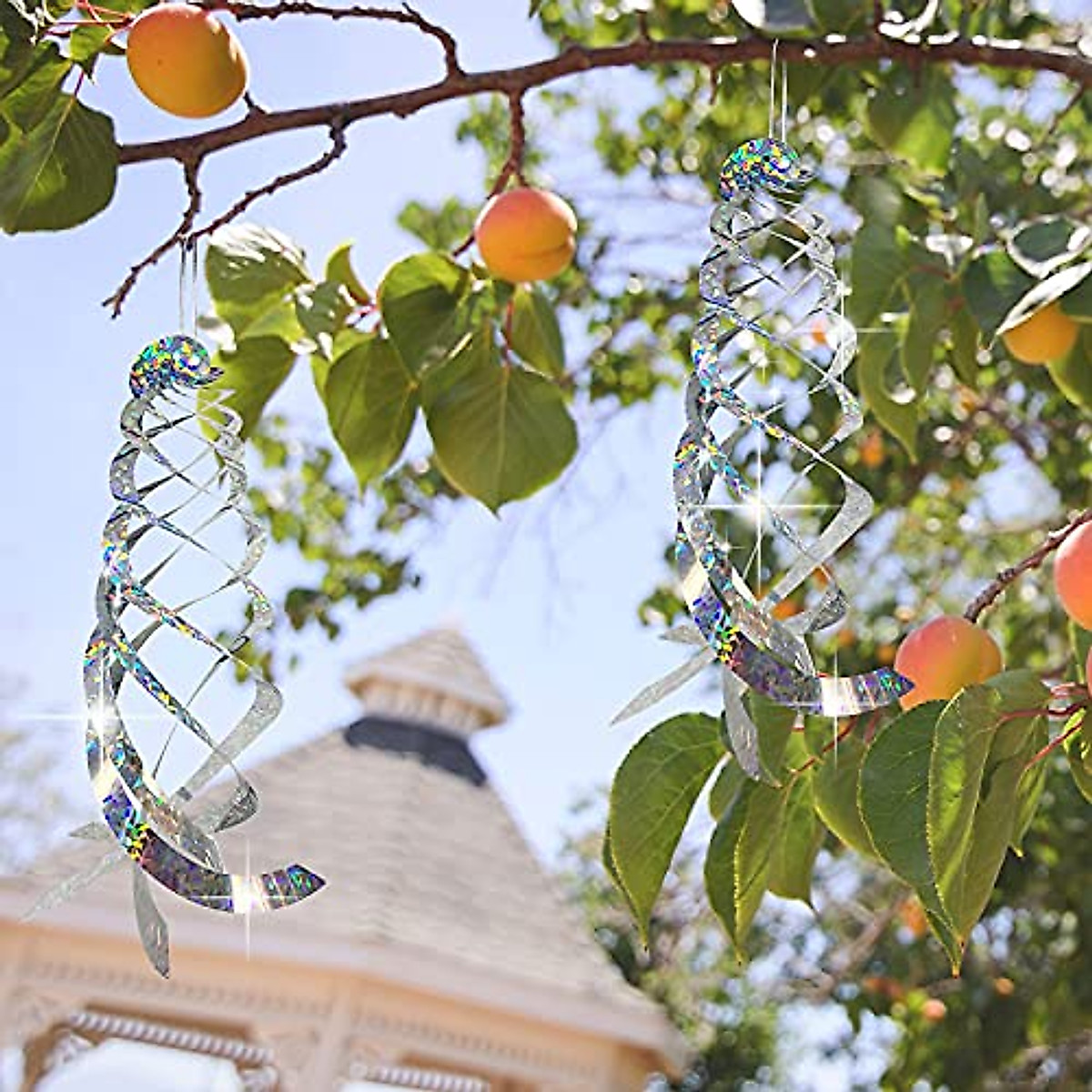 Sfcddtlg 4PCS Bird Repellent Spiral Reflectors-15.8 Inch Hanging Reflective Bird Deterrent Device for Drive Birds Woodpeckers Pigeons Geese Away from The House Garden Swimming Pool (4pcs)