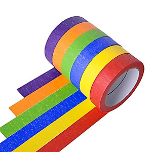 Laufary Colored Masking Tape for Kids, Colored Painter Tape, Craft Tape for Arts & Crafts, Color-Coding, Labeling, and DIY Projects, Color Tape Rolls Kids 1 Inch 21 Yards