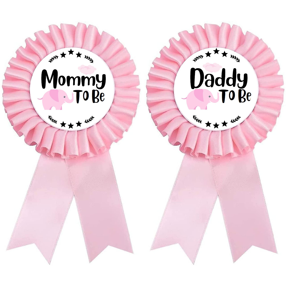 HAPPYLAND Baby Girl Shower Decorations Pink Baby Elephant Set Tinplates Badge Mommy to Be and Daddy to Be Baby Shower