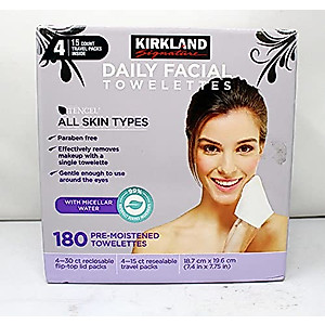 KIRKLAND Signature Daily Facial Towellettes, 4.53 Pound (180 Count, 1-Box)