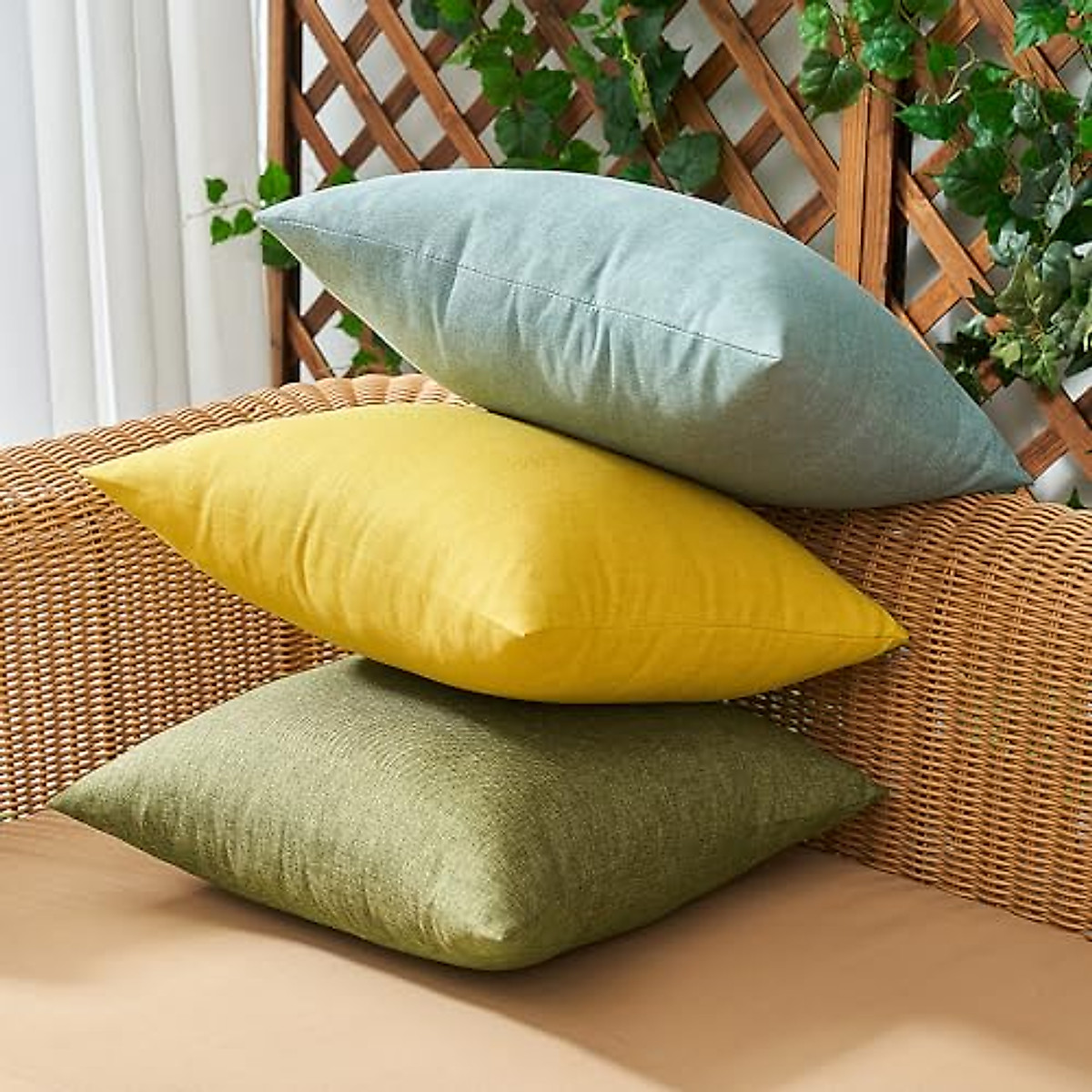 Woaboy Set of 2 Outdoor Waterproof Throw Pillow Covers Decorative Farmhouse Solid Cushion Cases for Spring Bed Sofa Couch Car Living Room Teal 16x16 inch