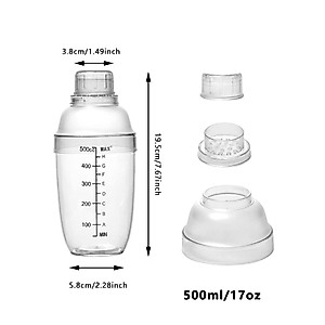 FEOOWV Upgraded Four-stage Plastic Cocktail Shaker, Hand Drink Mixer, Boba Tea Shaker Cup with Scales, Bar Tool Transparent (1, 17oz)