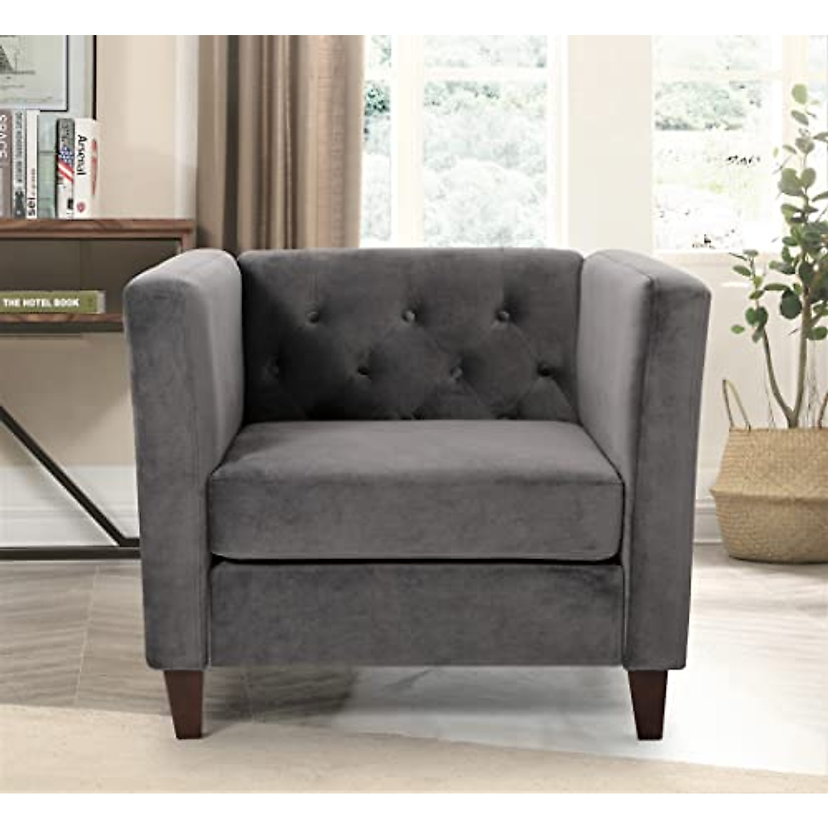 US Pride Furniture Modern Style Soft Elegant High Density Foam Cool Grey Velvet Button-Tufted 3 PC Living Room Set with Removable Cushion & Solid Wood Legs (S5708-5714) Sofas