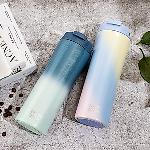 BOTTLE BOTTLE Insulated Coffee Tumblers with Dual-use Lid and Straw Double Walled Iced Travel Coffee Mug for Woman and Man 18 oz Stainless Steel Tumbler with Handle(Ocean Blue)