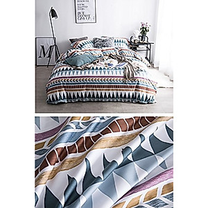 Bohemian Duvet Cover Striped Ethnic Boho Reversible Southwestern 400TC Cotton Bedding 3pc Set Navy White Orange Modern Geo Aztec Print (Teal Rust, King)