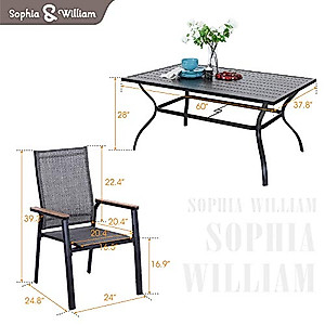 Sophia & William Patio Dining Set 7 Pieces Patio Furniture Aluminium Patio Dining Chairs Stackable with 60" x 38" Patio Dining Table for Outdoor Garden Lawn Pool for All Weather