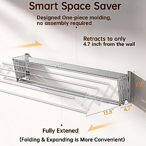 MrToNo Wall Mounted Clothes Drying Racks for Laundry, Collapsible Wall Mounted Clothing Drying Racks,Foldable Drying Rack Clothing, One-Piece Molding (No Assembly Required)