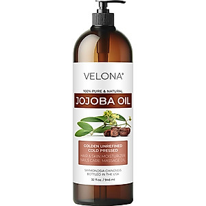 velona Jojoba Oil - 32 fl oz (with Pump) | 100% Pure and Natural | Golden, Unrefined, Cold Pressed, Hexane Free
