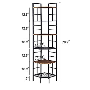 HOMISSUE 6 Tier Industrial Corner Shelf Unit, 76.9” Tall Corner Bookcase Storage Display Organizer Storage Stand for Home Office
