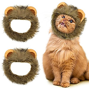 2 Pieces Pet Lion Mane Wig Hat Costume for Kittens Small Cats Puppy Dogs Halloween Party Apparel Accessories Holiday Headwear Cosplay Dress up Clothes Pet Outfit Gifts for Cat Dog Lovers (Small)