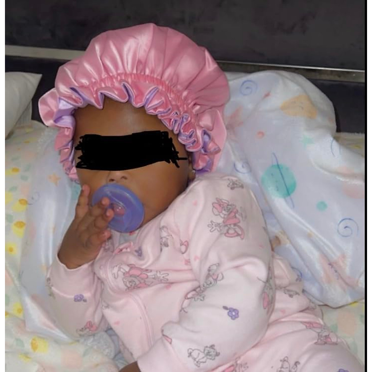 AKISS Reversible Satin Silk Sleep Hair Bonnet for Newborn Baby Girl Boy (Taffy/Lavender, 1~3 M)