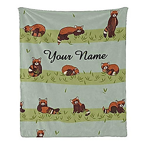 CUXWEOT Custom Blanket with Name Text,Personalized Cute Red Panda Super Soft Fleece Throw Blanket for Couch Sofa Bed (50 X 60 inches)