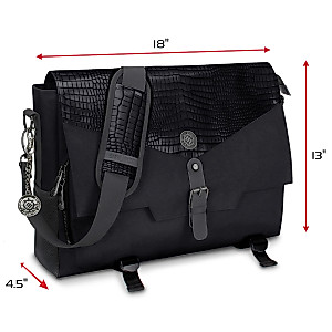 ENHANCE Collector's Edition RPG Player's Essentials DnD Bag - Dragon Hide Exterior Messenger Bag Fits 2-4 Books, Binders, Dice & Accessories, with 17 inch Laptop Slot, Battlemap Straps (Dragon Black)