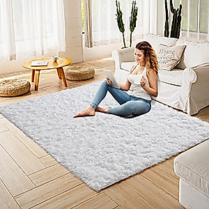 Area Rugs for Living Room Bedroom: 4x6 Feet White Super Soft Fluffy Shag Plush Rugs Carpet for Kids Girls Boys Nursery Playroom Dorm Room Teen Room Decor