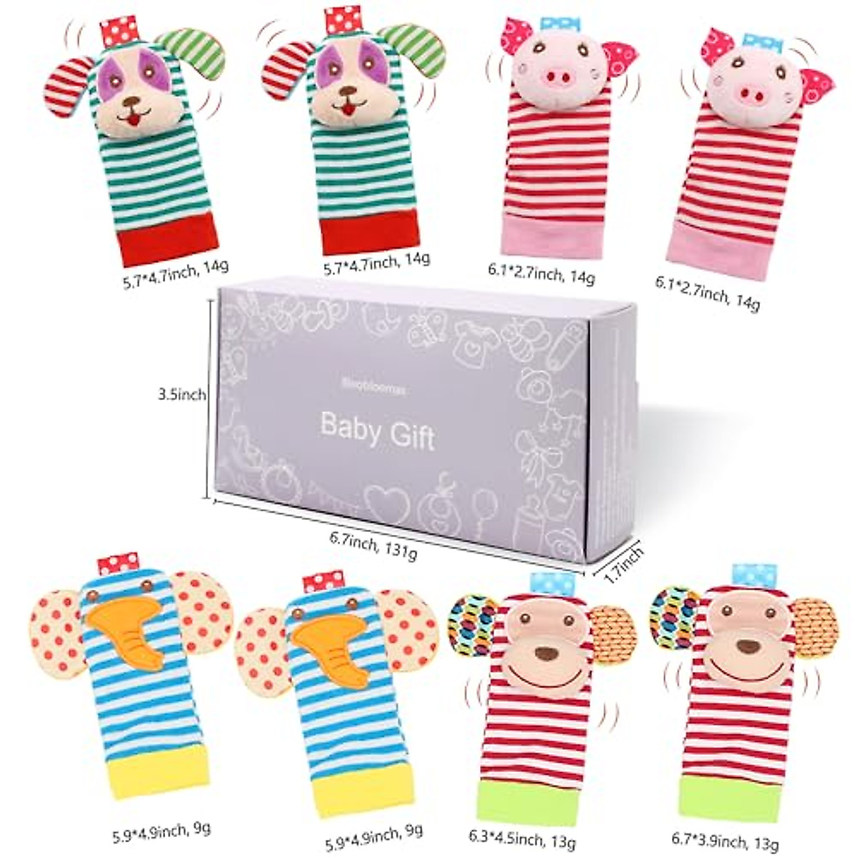 BLOOBLOOMAX Baby Infant Rattle Socks Toys, Sock rattles for Babies 0-24 Months Baby Animal Foot Finder Learning Toy (Cotton B)