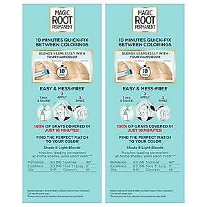 L’Oréal Paris Magic Root Permanent Hair Color, 10 Minute Hair Dye Kit to Rescue Roots with 100% Gray Hair Coverage, 9 Light Blonde, 2 Pack (Packaging May Vary)