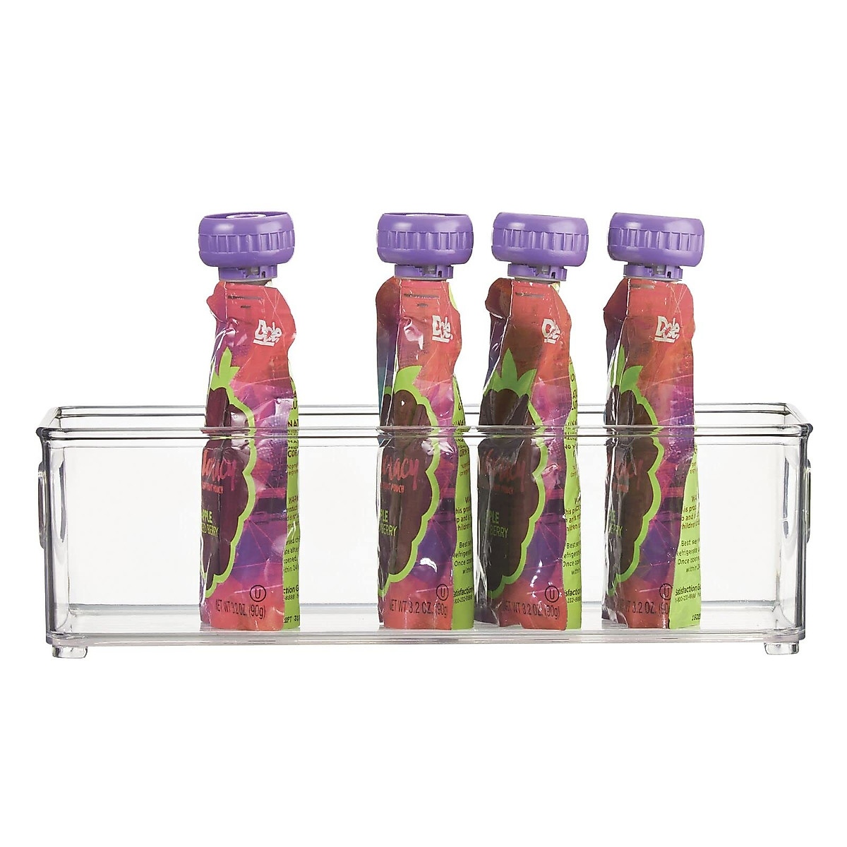 mDesign Plastic Stackable Small Organizing Bin Kitchen Pantry Cabinet, Refrigerator, Freezer Food Organization Storage Bins with Handles, Drawer Container Organizer for Yogurt, Pouches, 4 Pack - Clear