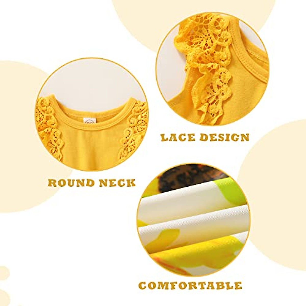 Newborn Infant Baby Girls Floral Dress Flutter Lace Sleeve Skirts Ruffle Dresses Fall Outfits (Yellow # Sunflower B, 3-6 Months)