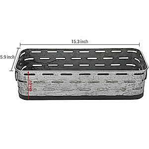 MyGift Rustic Galvanized Metal Bathroom Accessories Storage Basket with Handles and Cut Out Perforated Design, Countertop Toiletries Holder Tray, Vanity Dresser Organizer Bin Caddy