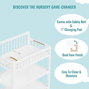 Dream On Me Hygge Changing Table in Weathered Vintage Oak, Greenguard Gold & JPMA Certified, Comes with Safety Belts & 1” Changing Pad, Easy to Clean, Safe Wooden Furniture