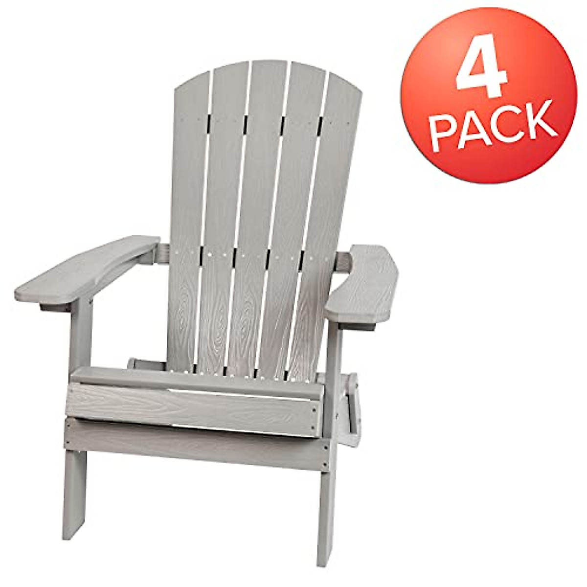 Flash Furniture Charlestown Folding Adirondack Chair - Gray - Poly Resin - Indoor/Outdoor - Weather Resistant - Set of 4