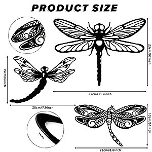 Moxweyeni 3 Pieces Metal Dragonfly Wall Decor Outdoor Dragonfly Garden Art Metal Indoor Outdoor Fence Outside Hanging Decorations for Home, Living Room, Bedroom, Yard, Patio, Porch