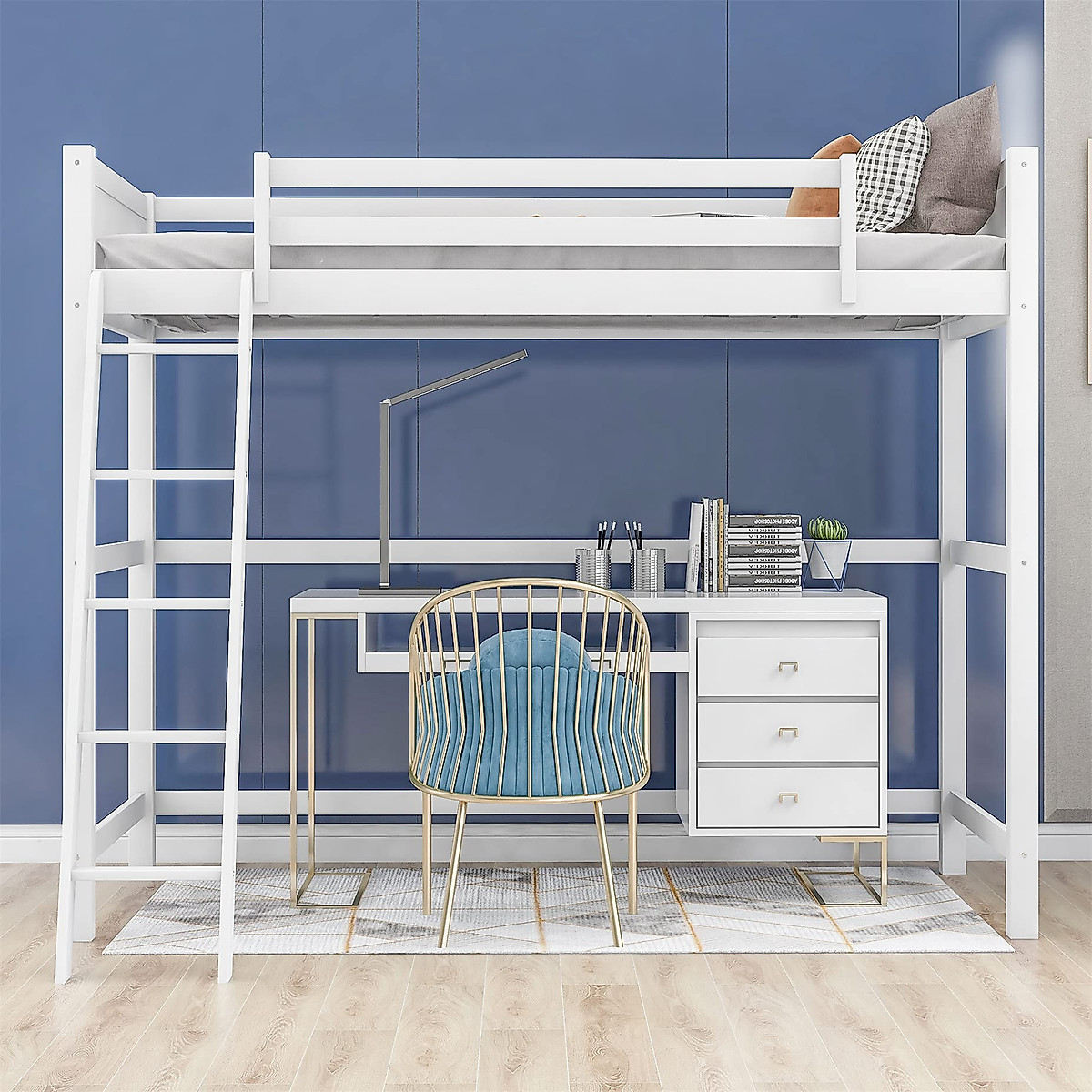 Harper & Bright Designs Loft Bed with Ladder and Safety Rail, Hight Loft Bed Twin Size, Wooden Loft Bed Frame, Twin Size Loft Bed for Decoration of Various Rooms (White)