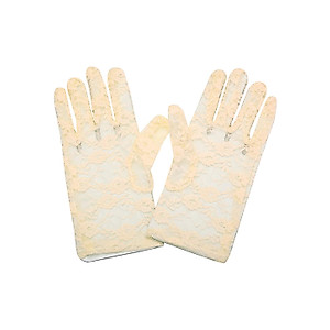 Allegra K Women's Floral 1920s Bridal Wedding Party Opera Full Finger Lace Gloves Short Beige