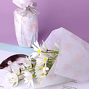 KINBOM 30pcs 35 x 50cm/ 13.8 x 19.7 inch Butterfly Tissue Paper, Rose Gold Wrapping Paper Metallic Packing Paper for DIY Crafts Baby Showers Birthday Wedding