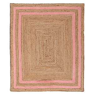 3x5 4x6 5x8 6x9 8x10 9x12 Ft. Indian Hand Braided Pink Stripes Jute Rectangle Handmade Rug Bohemian Jute Rug Round Jute Rug Office Sisal Rug (2x3 feet Jute Rug, Brown + Black Line)